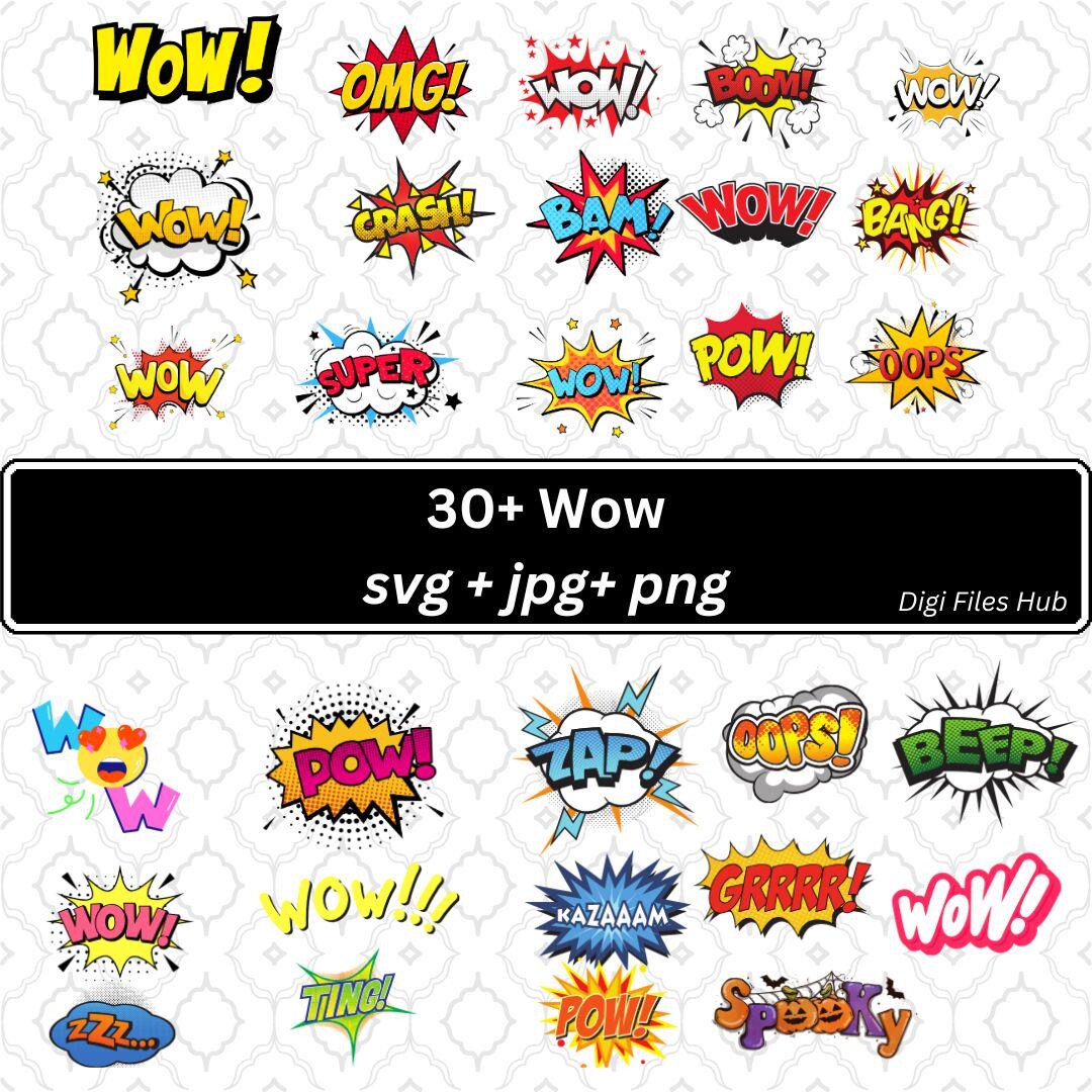 Comic Style Action Bubbles - SVG, PNG, JPG - Digital Cut File ...