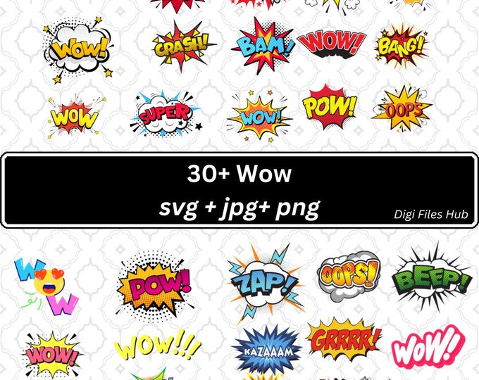 Comic Style Action Bubbles - SVG, PNG, JPG - Digital Cut File ...