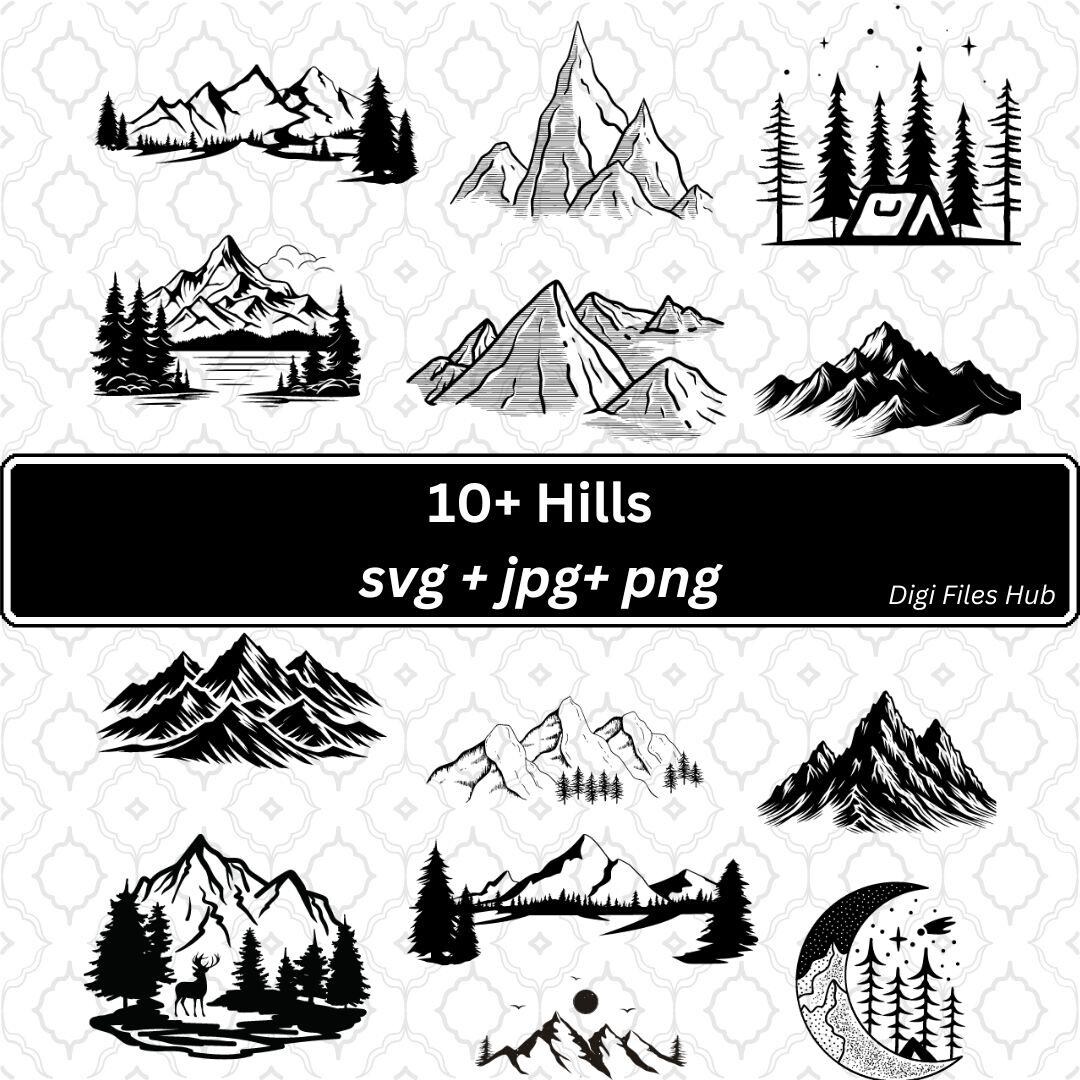Hills Svg, Mountains Svg Bundle, Mountain Svg Hand Drawn, Forest Tree ...