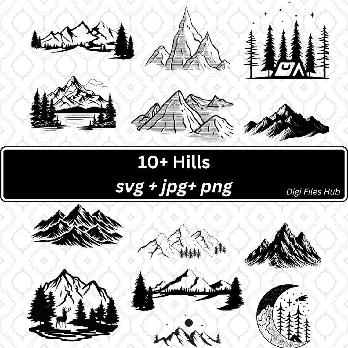 Hills Svg, Mountains Svg Bundle, Mountain Svg Hand Drawn, Forest Tree ...