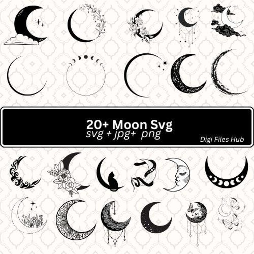 Moon SVG, Crescent Moon Svg, Moon Clipart, Moon Silhouette, Celestial ...