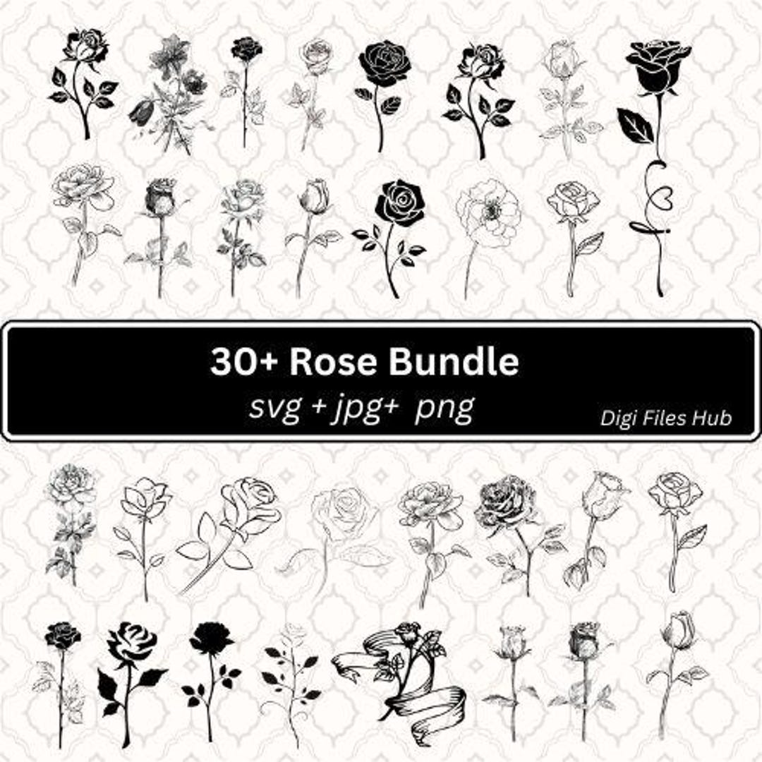 Rose Svg Bundle, Black Rose Svg, Rose Flower Svg, Rose Flower Svg ...