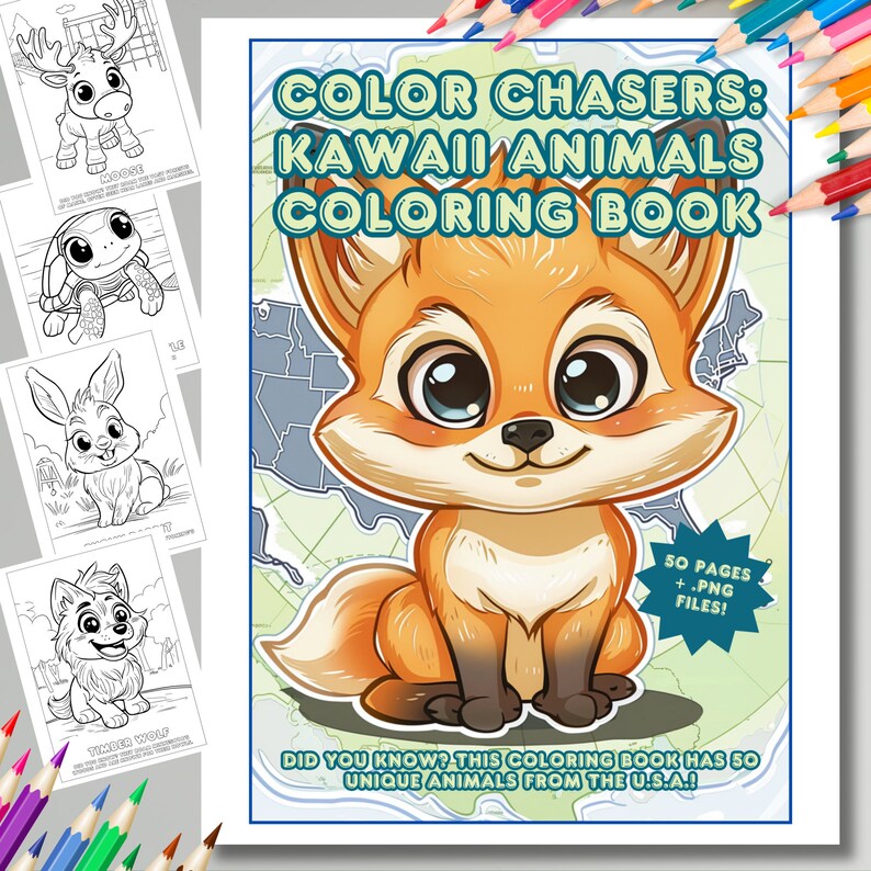 Kawaii Animals Coloring Book | 50 Cute Kawaii-style Animal Coloring ...