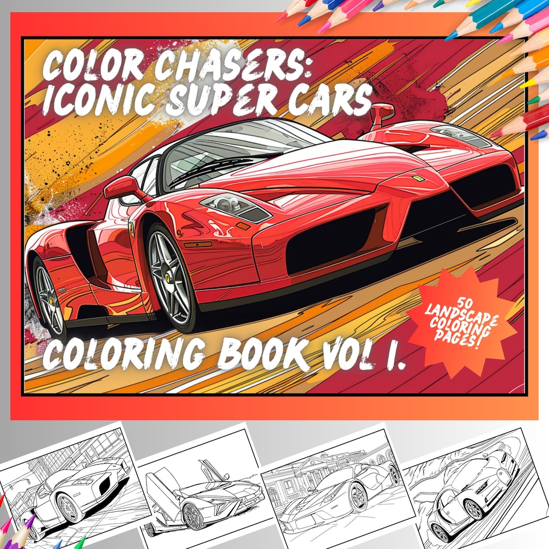 Iconic Super Cars Coloring Book Vol. 1 | 50 Luxury Sports Cars Coloring ...