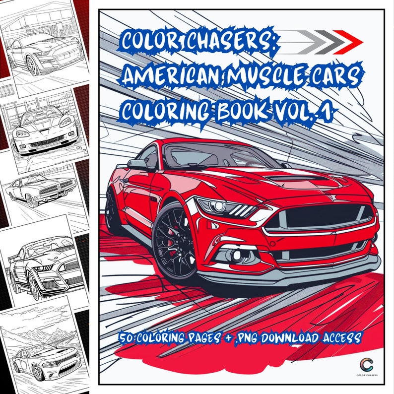 American Muscle Cars Coloring Book Vol. 1 | 50 Modern Car Coloring ...