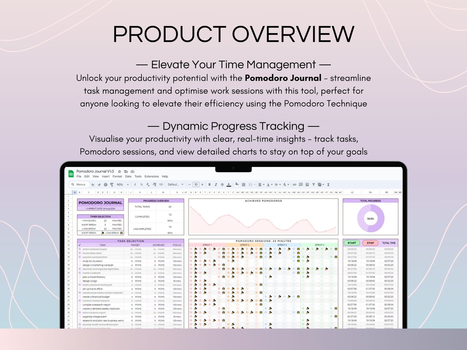 Pomodoro Technique Tracker Spreadsheet, Productivity Task Management ...