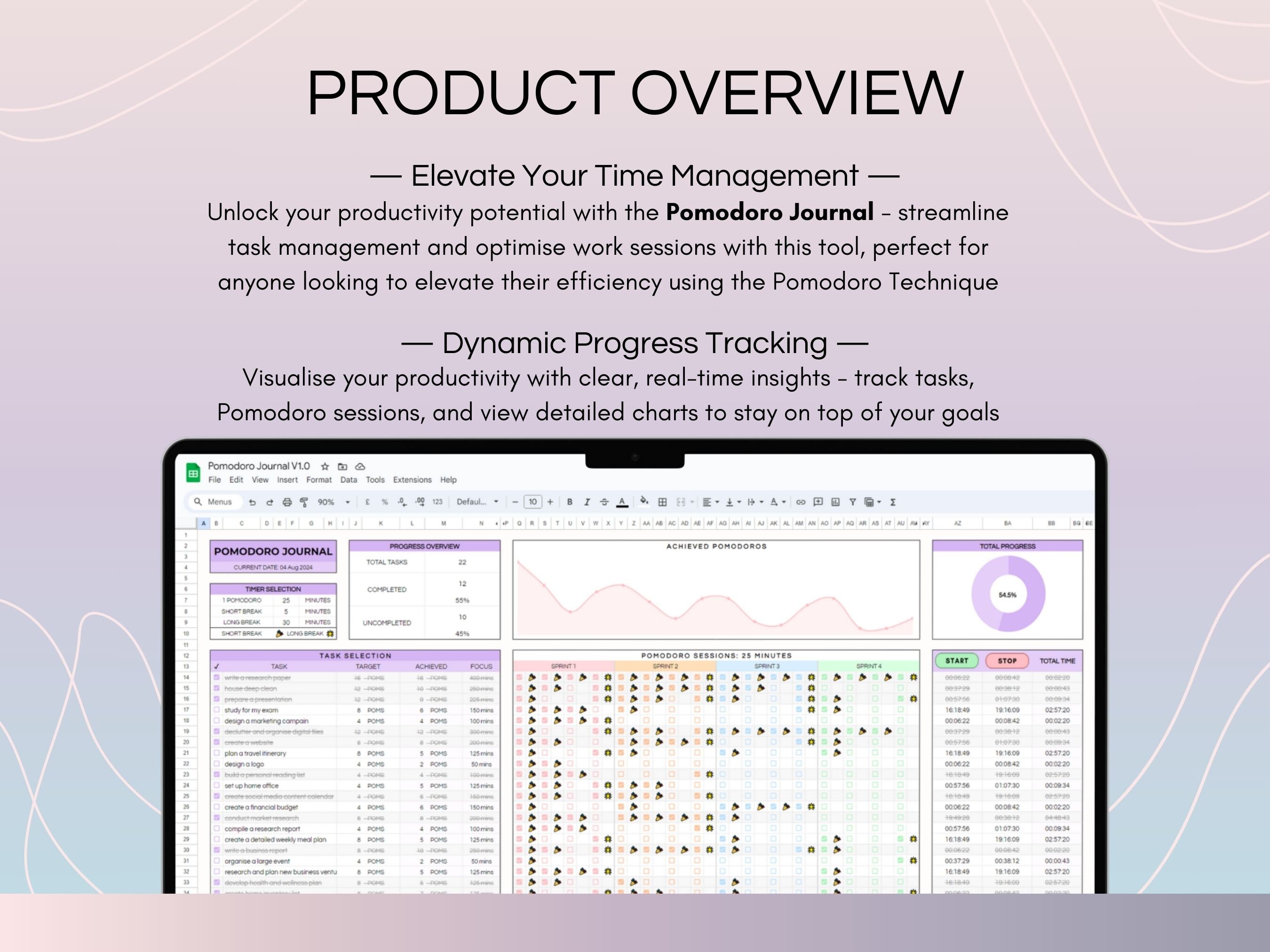Pomodoro Technique Tracker Spreadsheet, Productivity Task Management ...