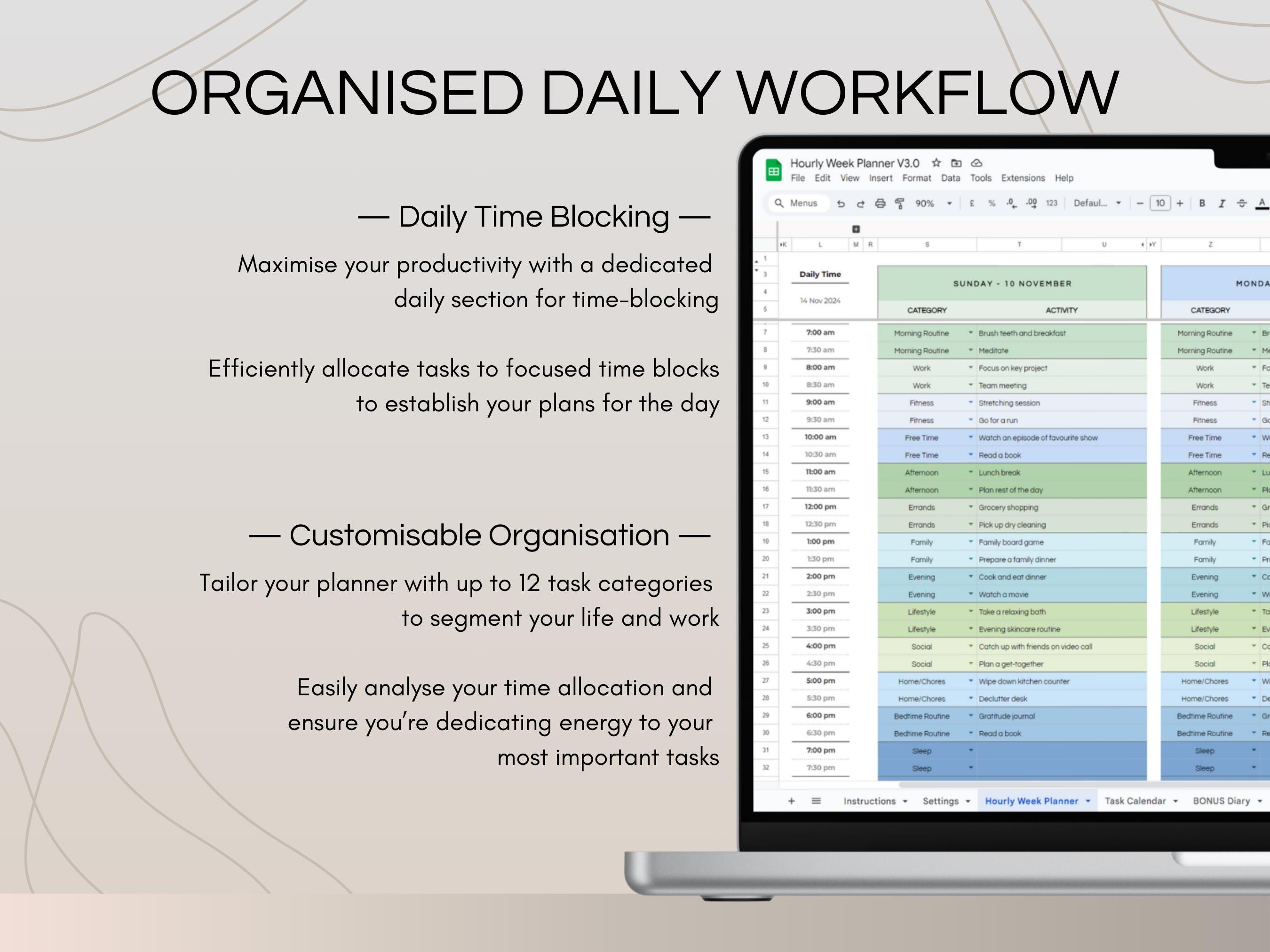 Time Blocking To-do List Spreadsheet Template, Daily Task Manager ...
