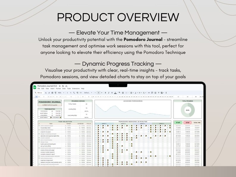 Pomodoro Planner Template, Google Sheets Productivity Planner, to Do ...