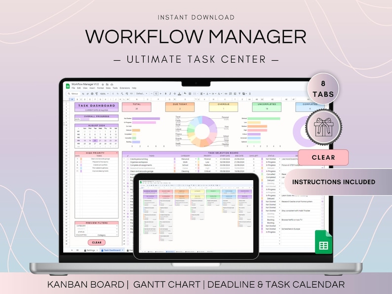 Workflow Project Management Spreadsheet, Google Sheets Kanban Board and ...