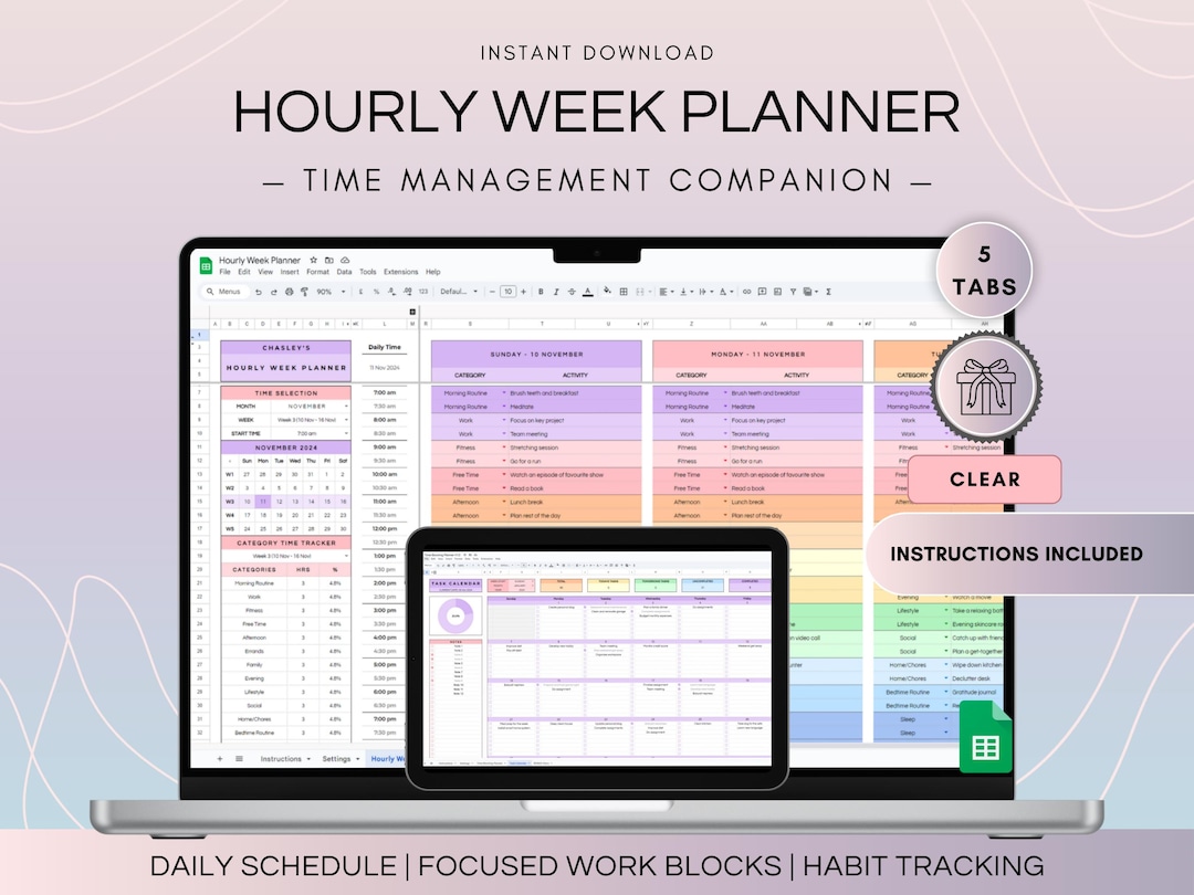 Hourly To-do List Time Tracker Spreadsheet, Time Blocking Google Sheets ...