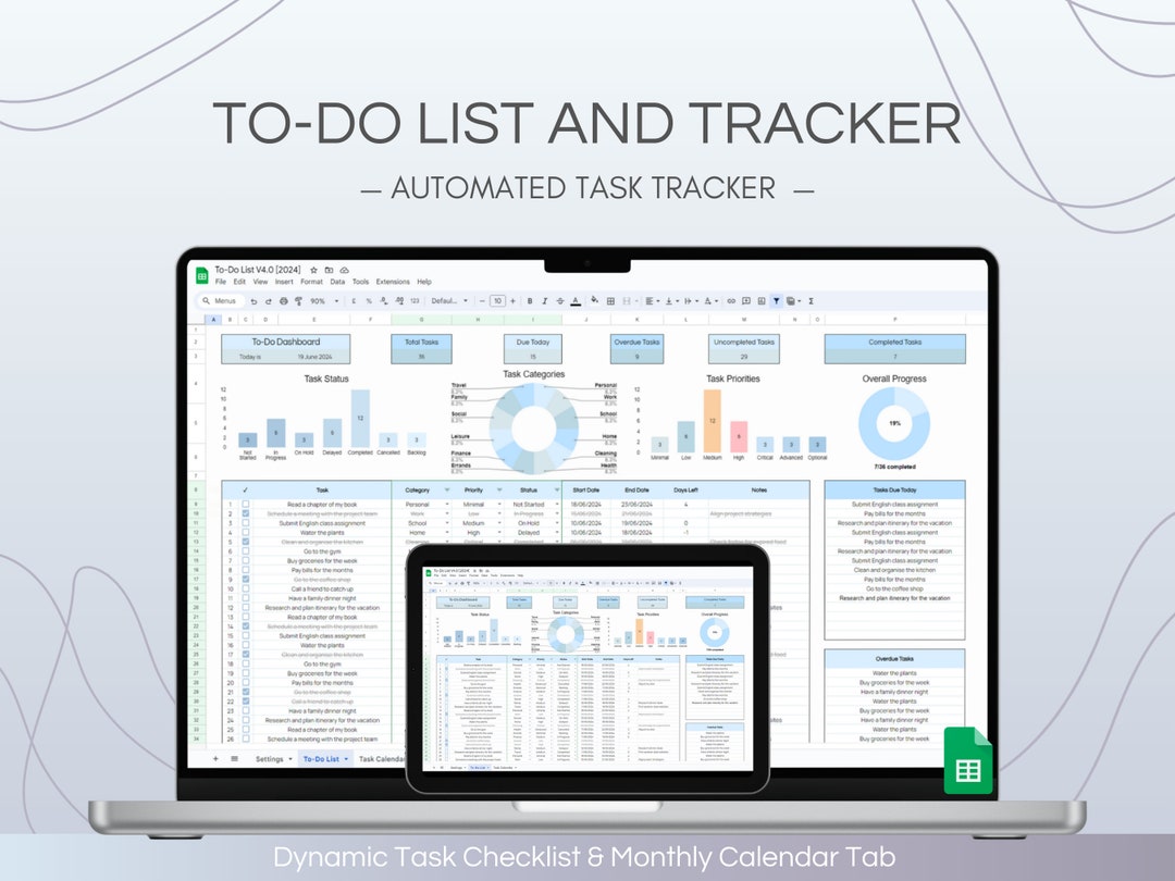 Task Management Spreadsheet Template, to Do Checklist Google Sheets ...