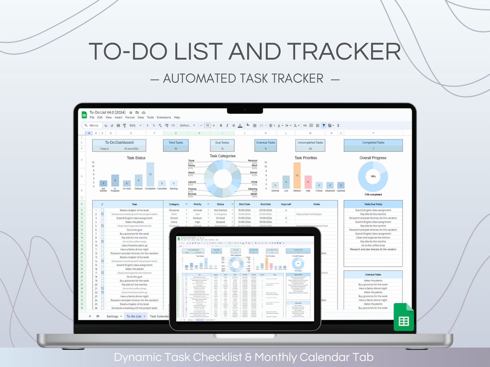 Task Management Spreadsheet Template, to Do Checklist Google Sheets ...