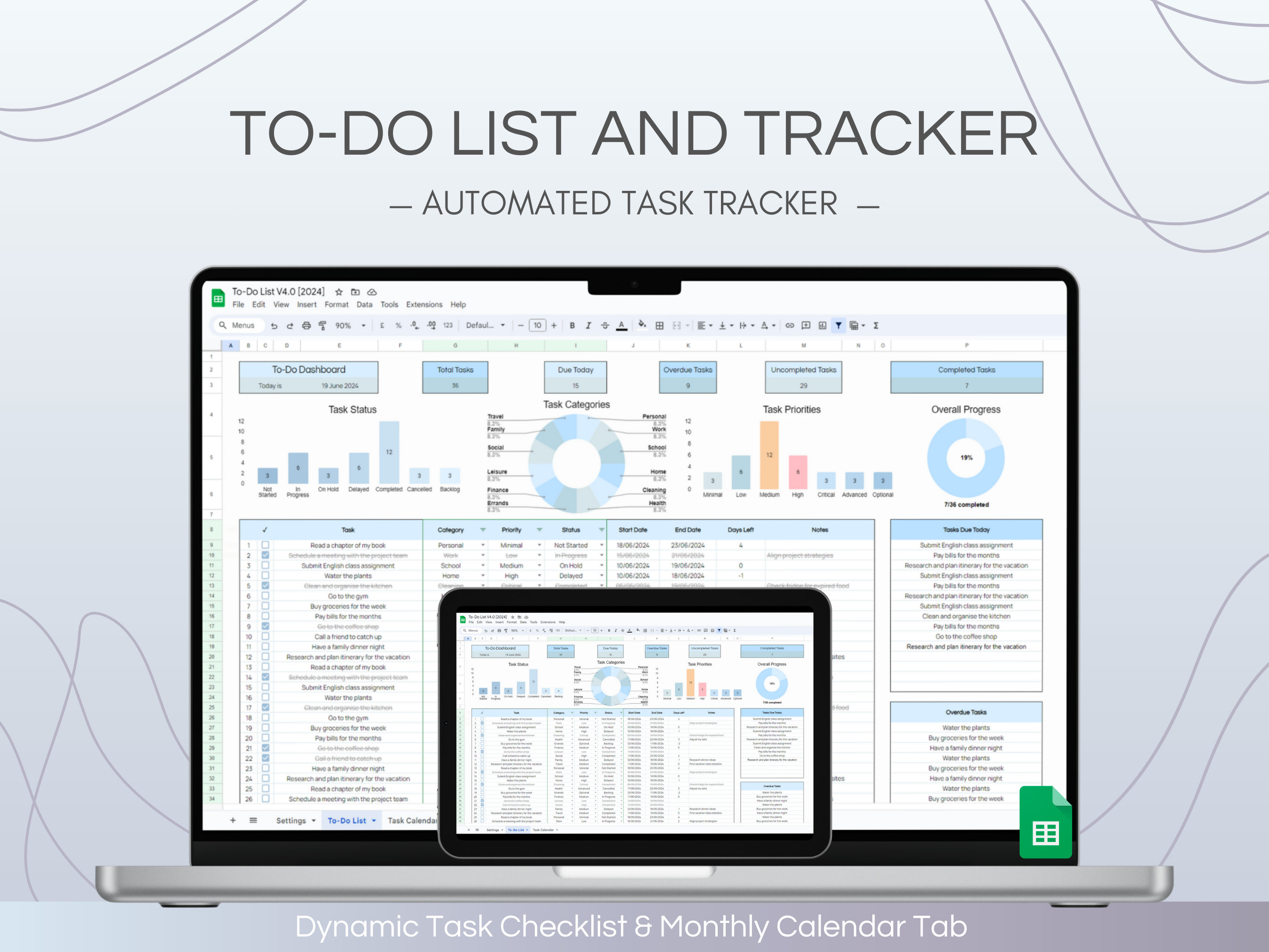 Task Management Spreadsheet Template, to Do Checklist Google Sheets ...