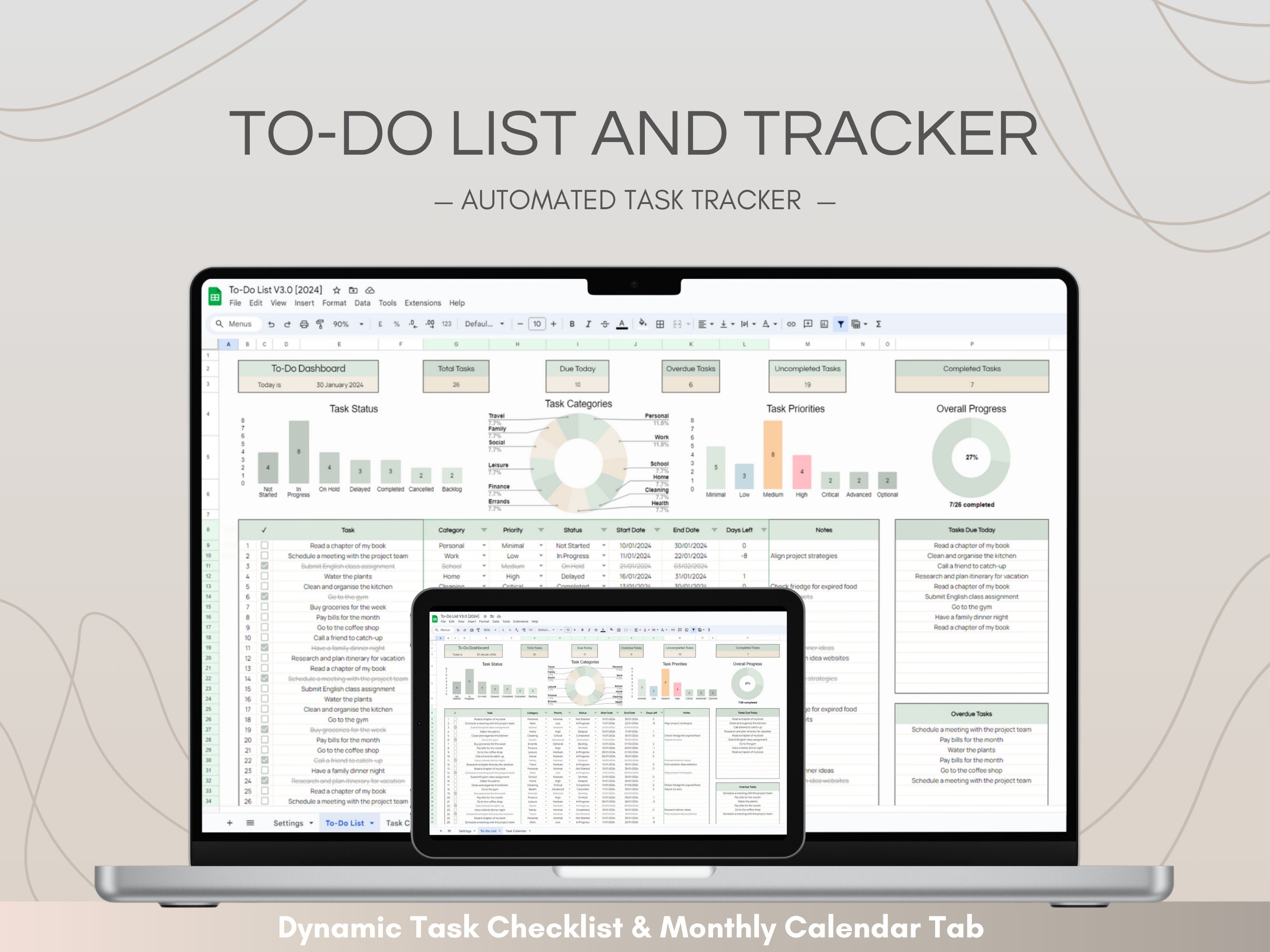 Task Scheduler Spreadsheet Template, Productivity Planner Google Sheets ...