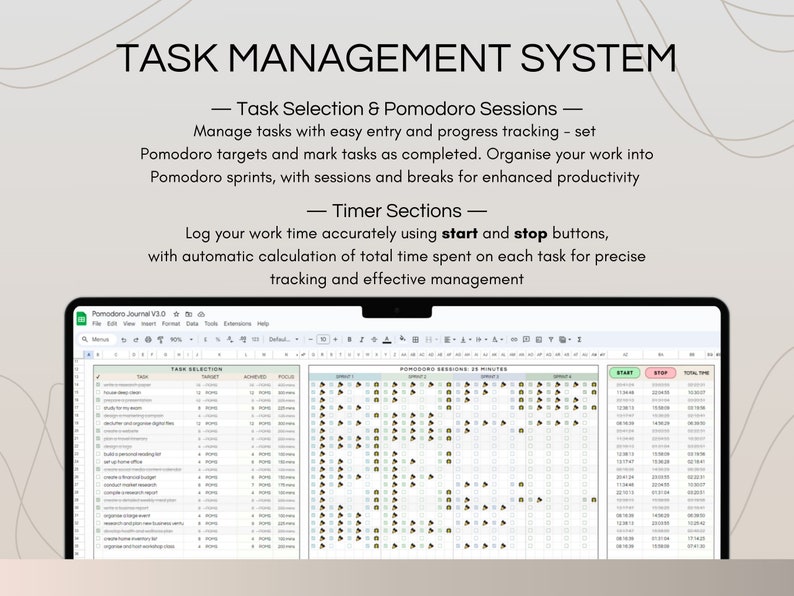 Pomodoro Planner Template, Google Sheets Productivity Planner, to Do ...