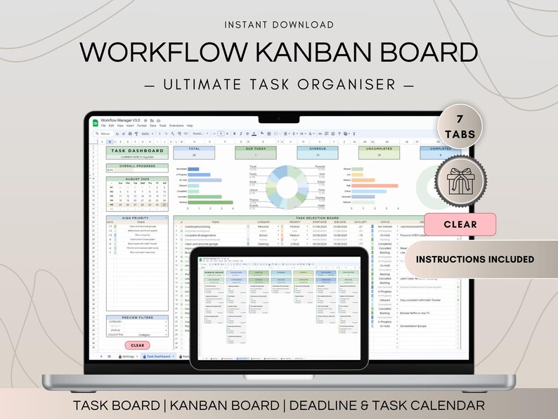 Kanban Board and to Do List Spreadsheet, Task Priority Tracker Template ...