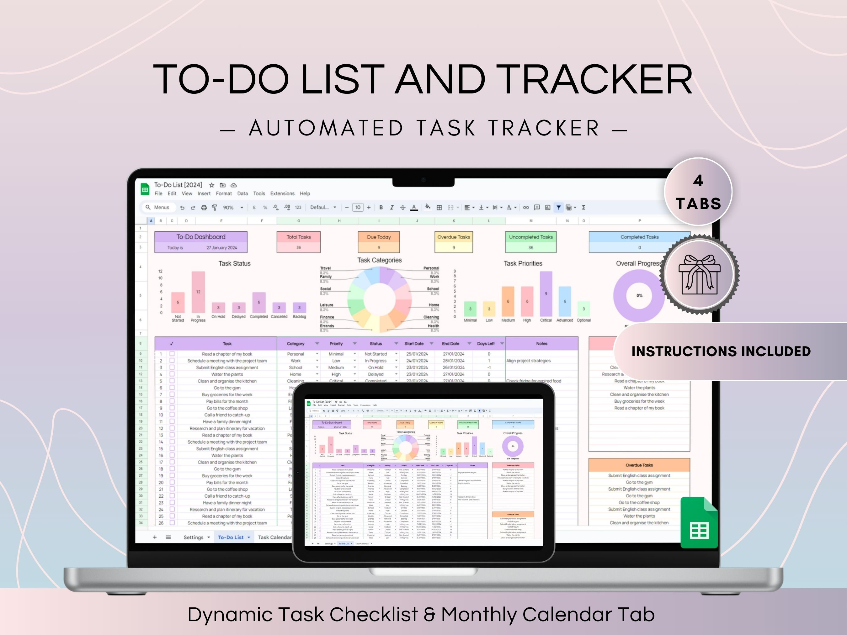 To-do List Spreadsheet Template, Task Manager Google Sheets ...