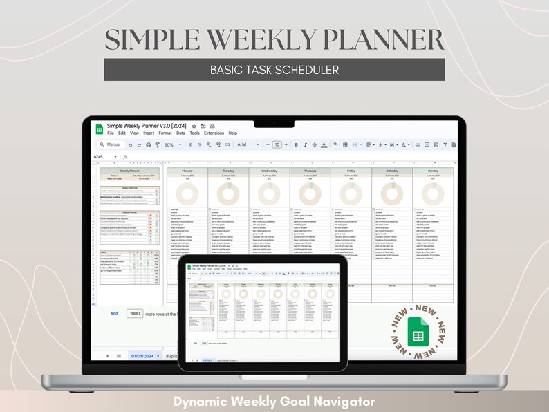 Daily and Weekly Planner Spreadsheet, to Do and Checklist Google Sheets ...