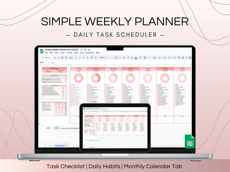 Weekly to Do and Checklist Planner, Google Sheets Template, ADHD ...