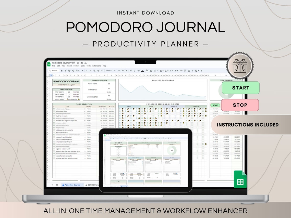 Pomodoro Planner Template, Google Sheets Productivity Planner, to Do ...