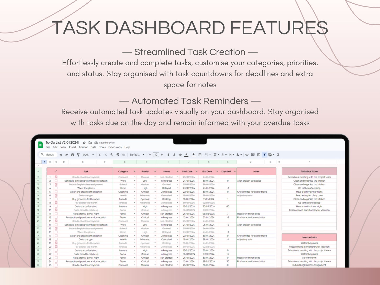 Task Tracker Spreadsheet Template, Household Planner Google Sheets ...