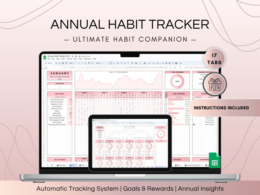 Habit Tracker Google Sheets, Goal Planner Spreadsheet, ADHD Daily ...