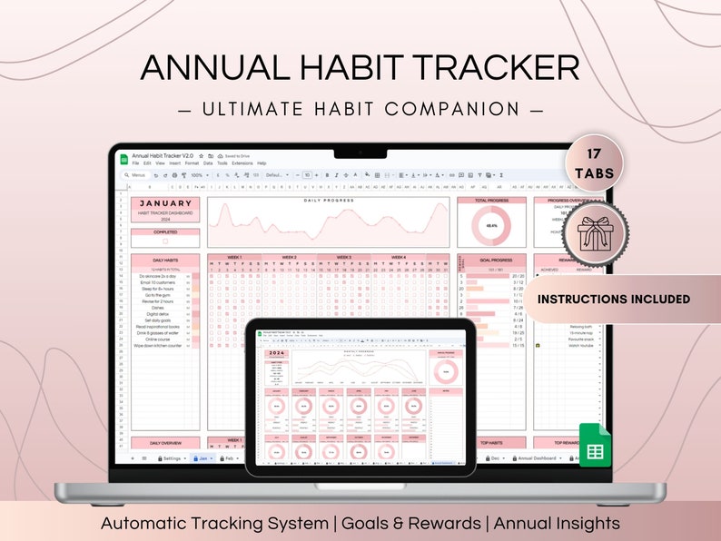 Habit Tracker Google Sheets, Goal Planner Spreadsheet, ADHD Daily ...