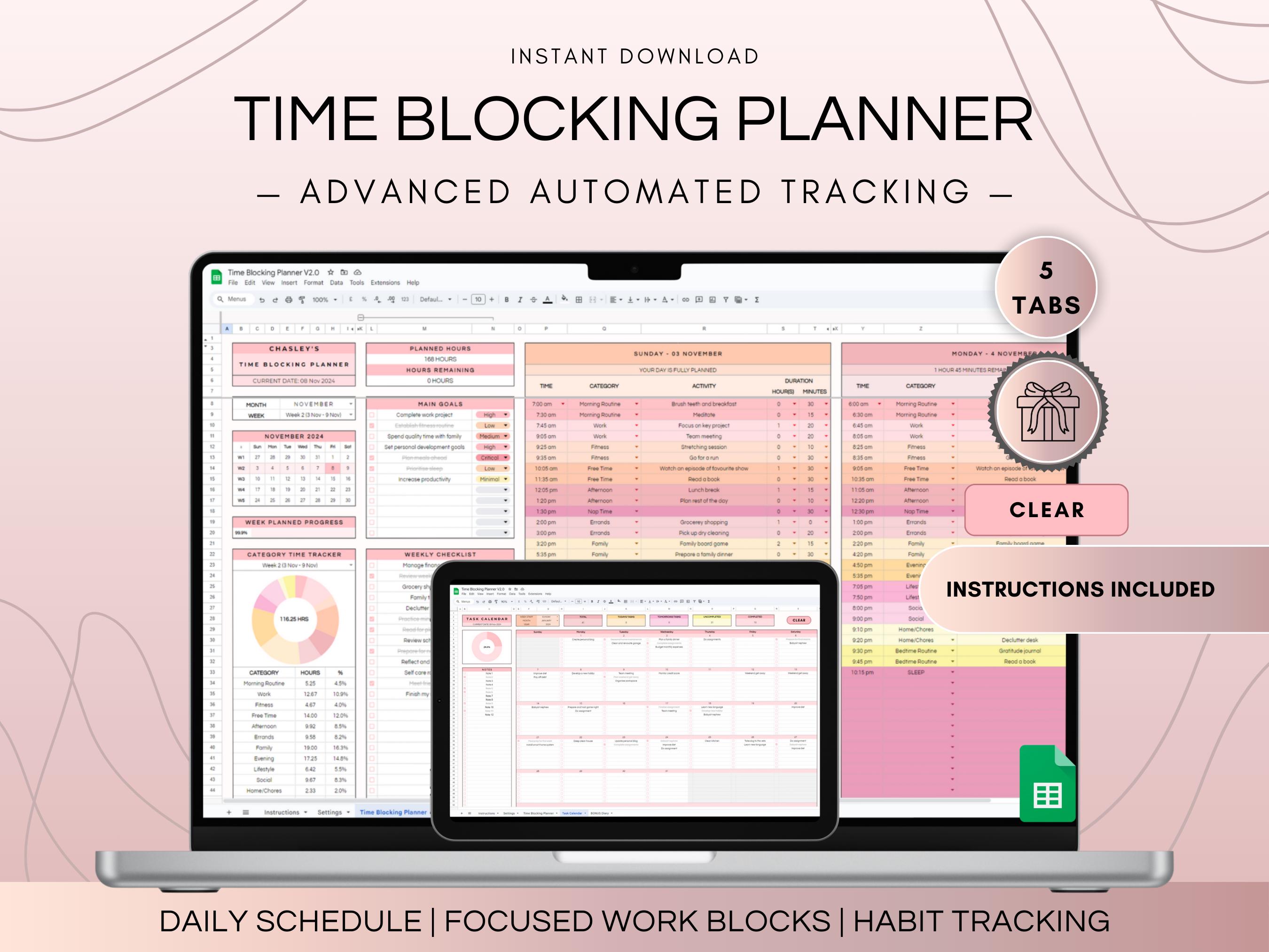 Time Blocking Planner Spreadsheet, Timeboxing To-do List Google Sheets Template, Daily Schedule ...