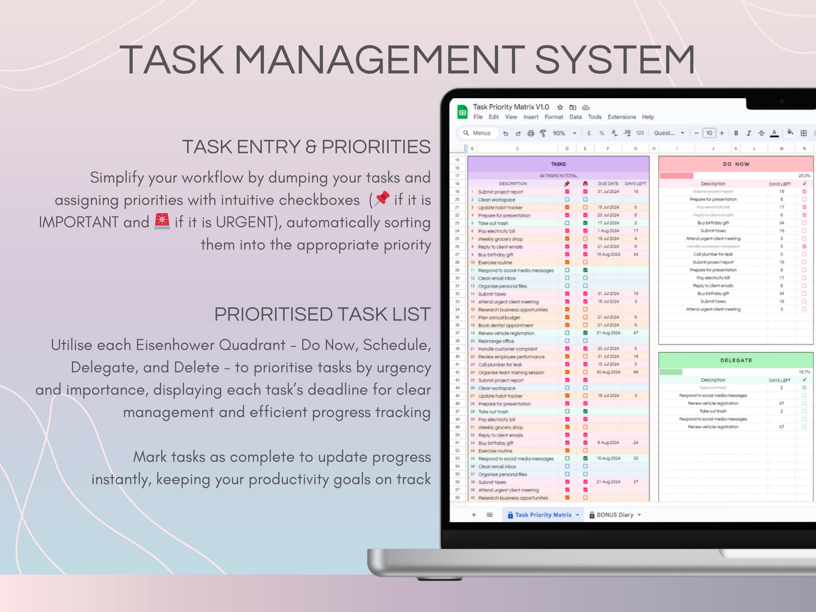 Eisenhower Matrix to Do List, Task Priority Spreadsheet, Decision Maker ...