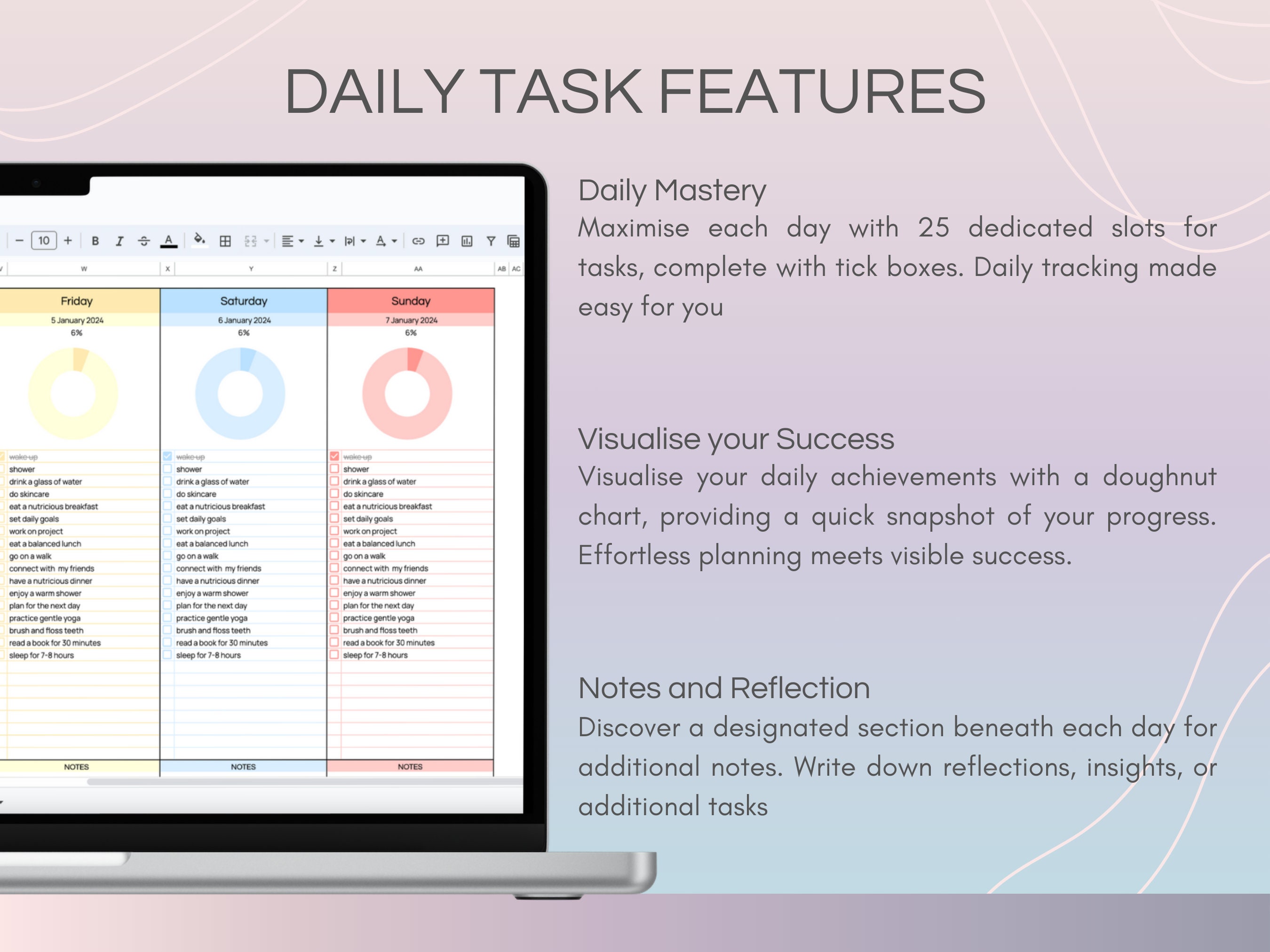 Weekly Planner Google Sheets Template, Simple Daily Schedule, Digital ...