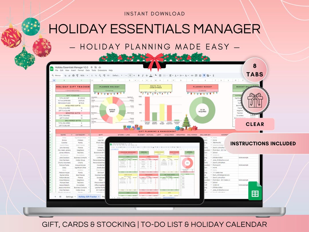 Christmas Holiday Planner Spreadsheet, Holiday Gift Tracker Google ...