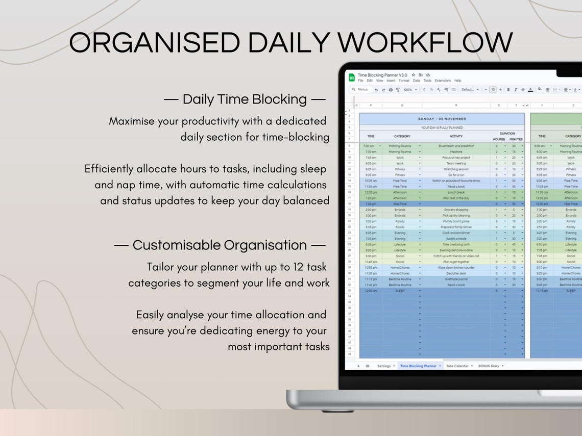 Weekly Time Blocking Planner Spreadsheet, Daily Timeboxing To-do List ...