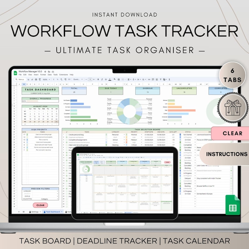 Task Tracker Spreadsheet - Etsy