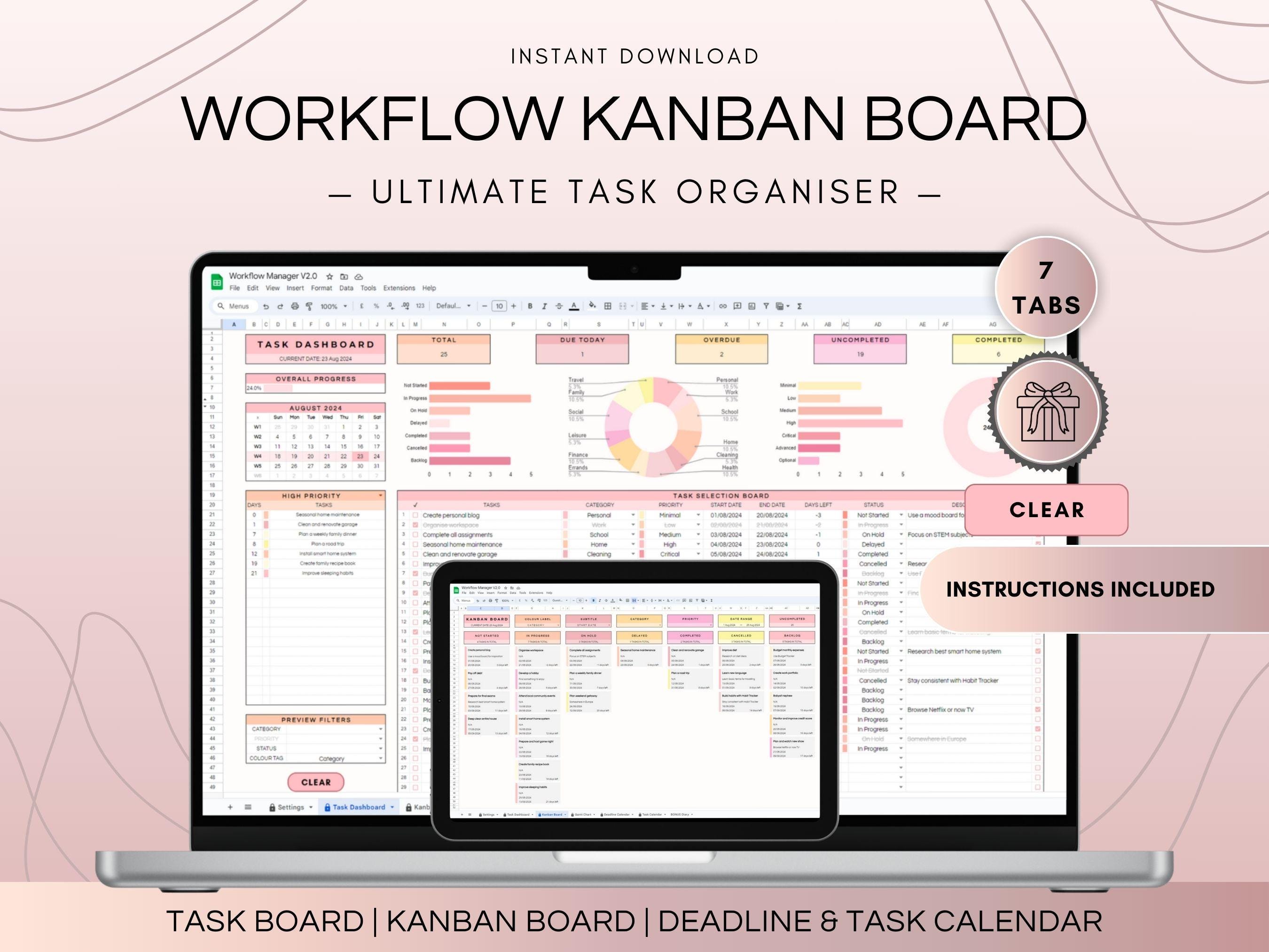 Task Tracker and Kanban Board Spreadsheet, Google Sheets to Do List ...