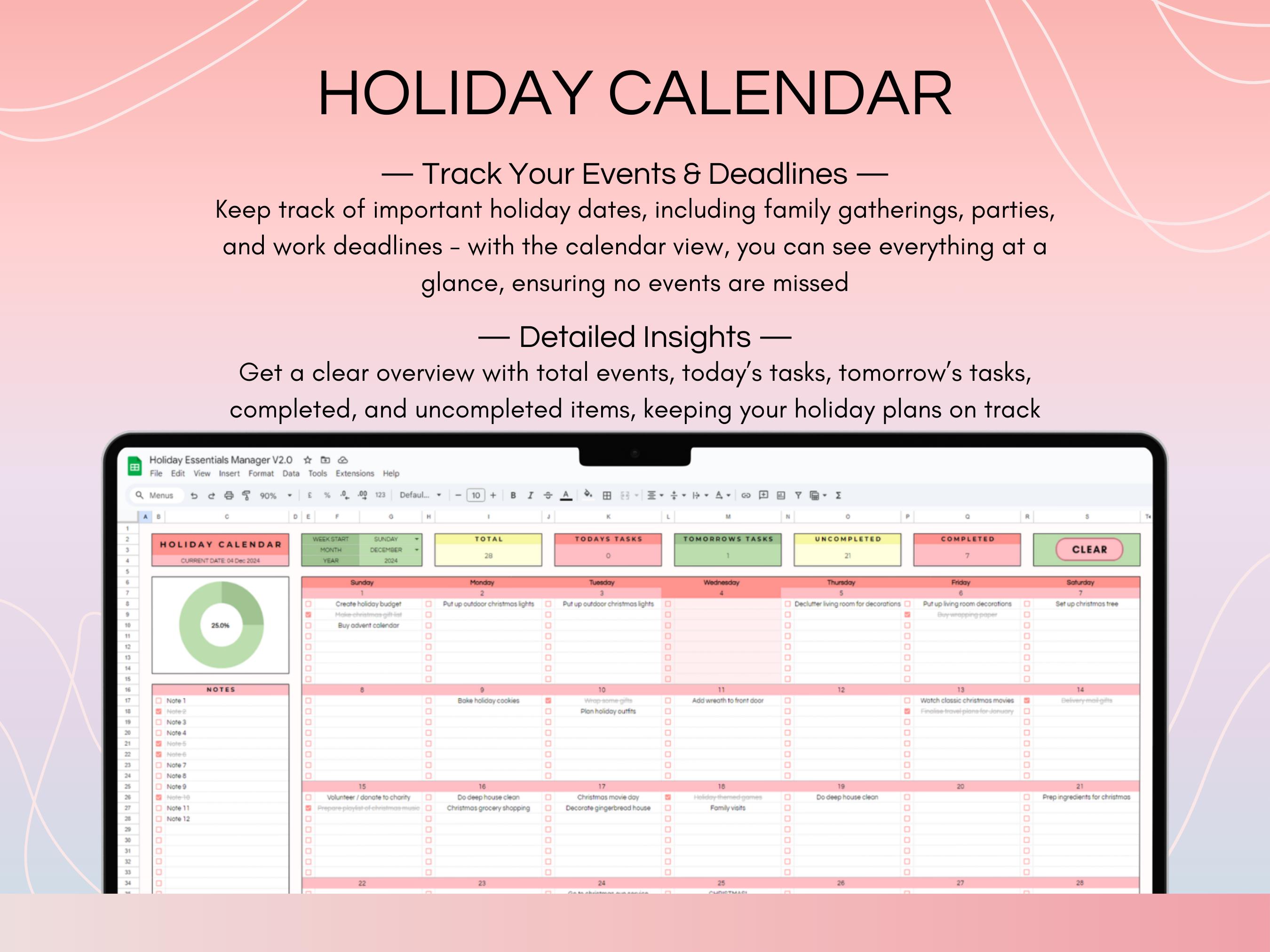 Christmas Holiday Planner Spreadsheet, Holiday Gift Tracker Google ...