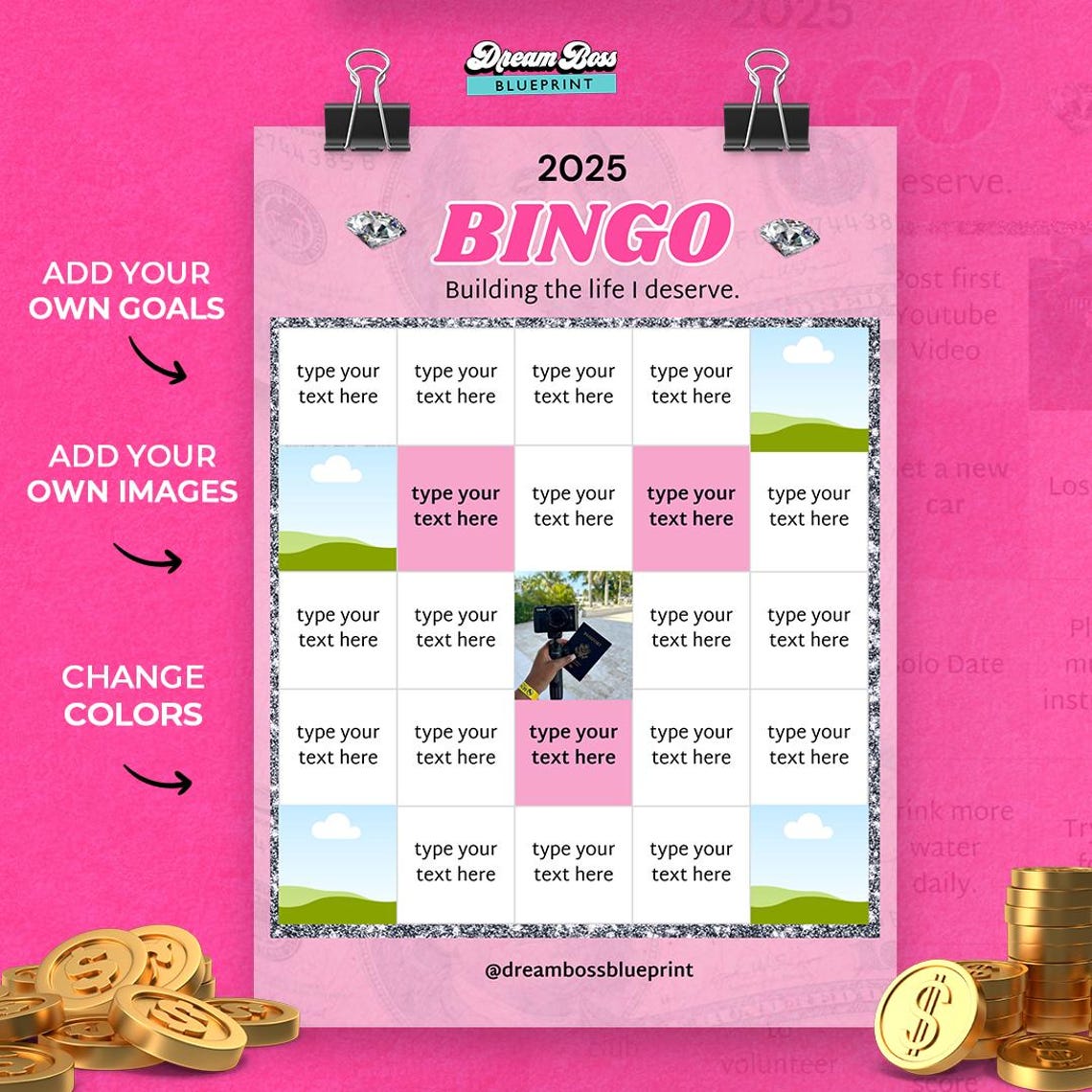 2025 Vision Board Bingo Template, Goal Planner (canva Editable, Digital ...