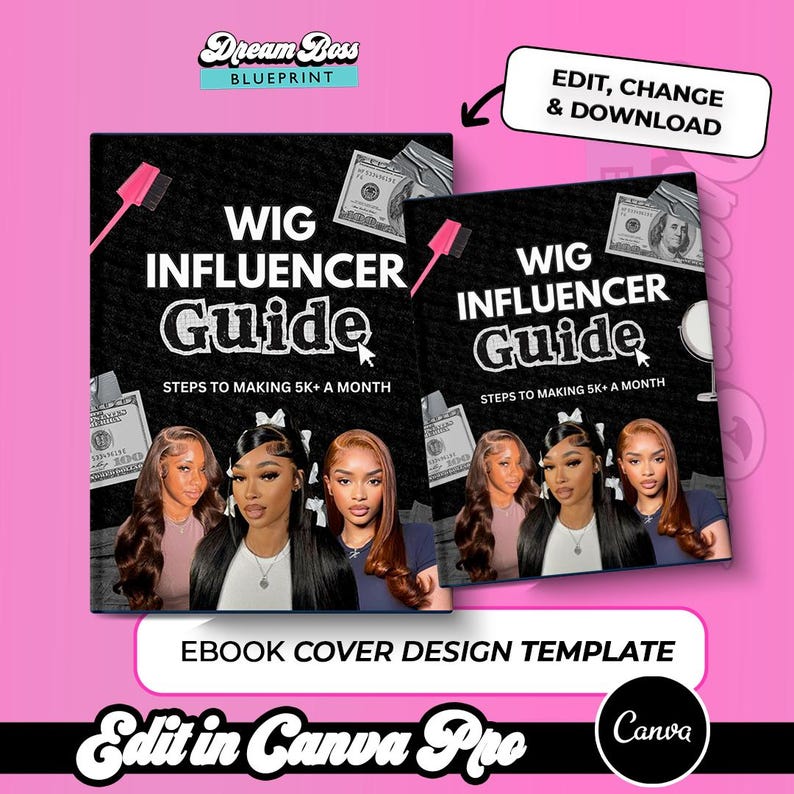 Wig Influencer Ebook Cover Template, Wig Influencer Guide, Ebook Cover Template ONLY, Passive ...