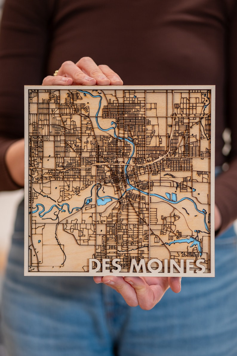 Des Moines, Iowa, Laser Cut Wooden Map - Etsy
