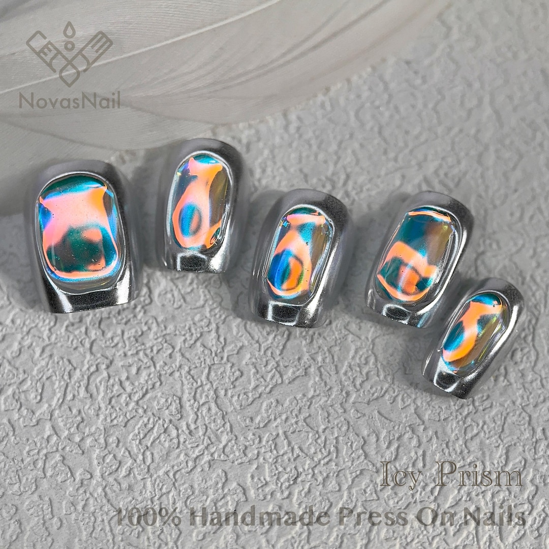 Chrome Ice Cube Press on Nails: 3D Sculpted Y2K Glam - Etsy