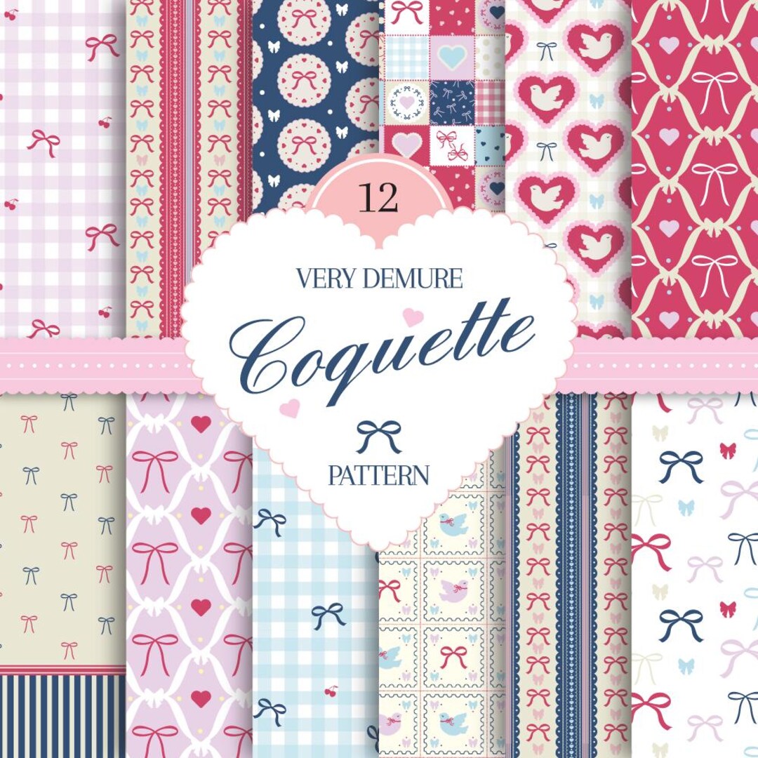 12 Very Demure Coquette Pattern Set - Seamless Digital Designs for DIY ...