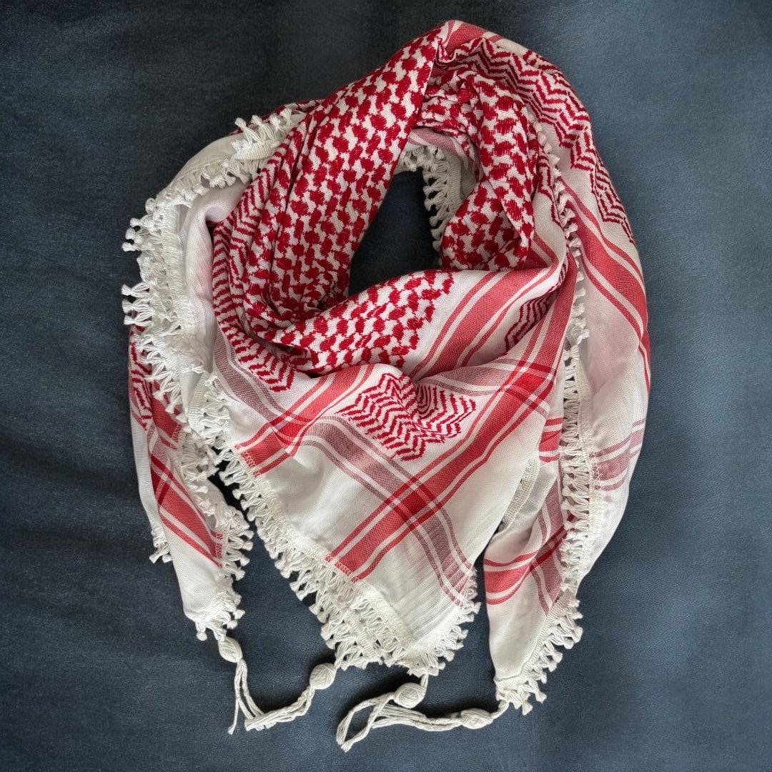 Kufiya Shemagh | Red and White Keffiyeh Scarf | Made by Palestinian ...