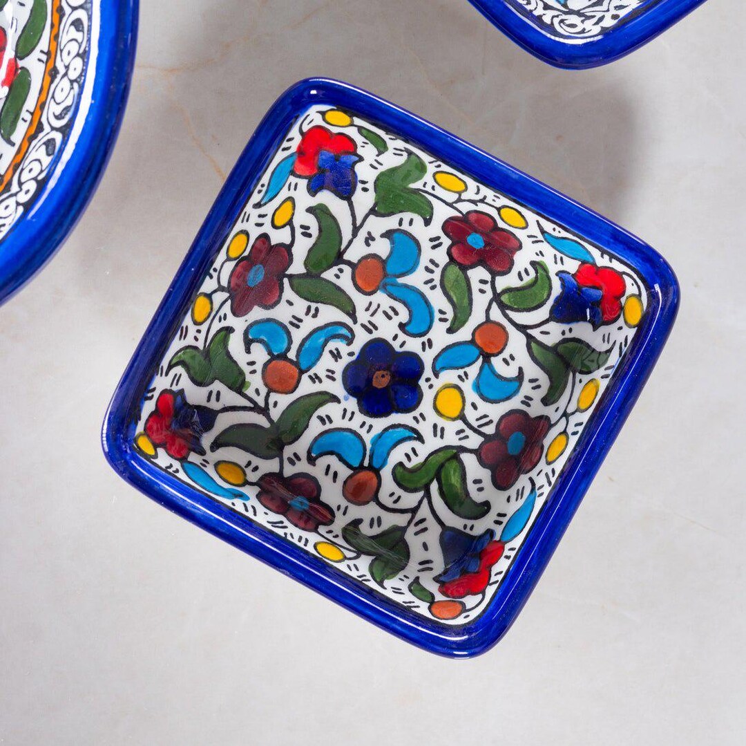 Palestinian Ceramic Square Side Dish | Hand-painted Ceramic ...