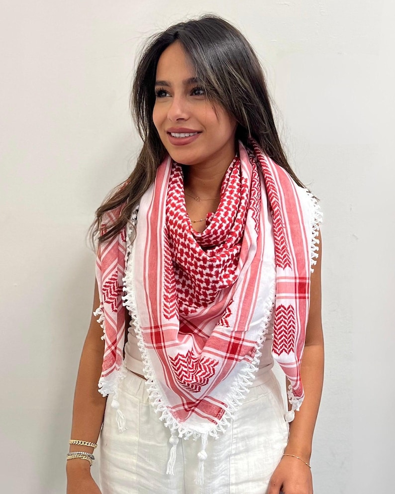 Kufiya Shemagh | Red and White Keffiyeh Scarf | Made by Palestinian ...