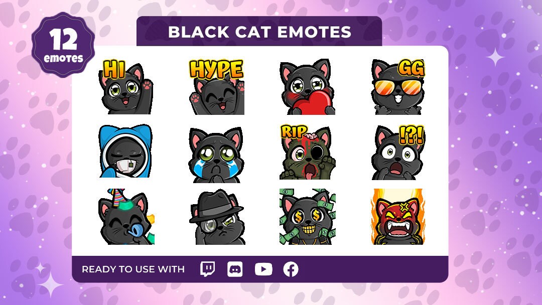 Black Cat Animated Emotes | Animated Emotes for Twitch, Youtube, Tiktok ...