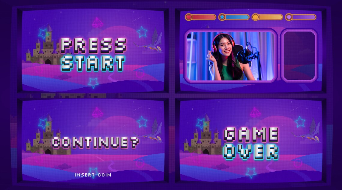 Animated Pixel Arcade Overlay for Twitch, Youtube | Bright, Colorful ...