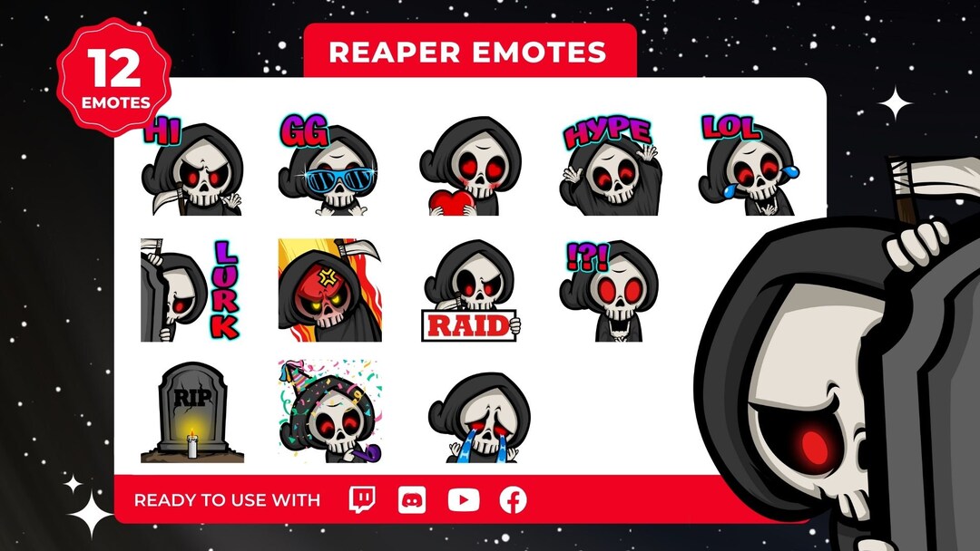 Grim Reaper Emotes 12-pack - Cute Chibi Emotes - Cool Emotes - Twitch ...