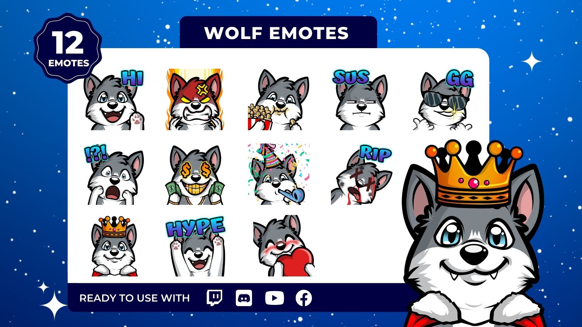 Wolf Emotes 12-pack - Cute Chibi Emotes - Kawaii Emotes - Twitch Emotes ...