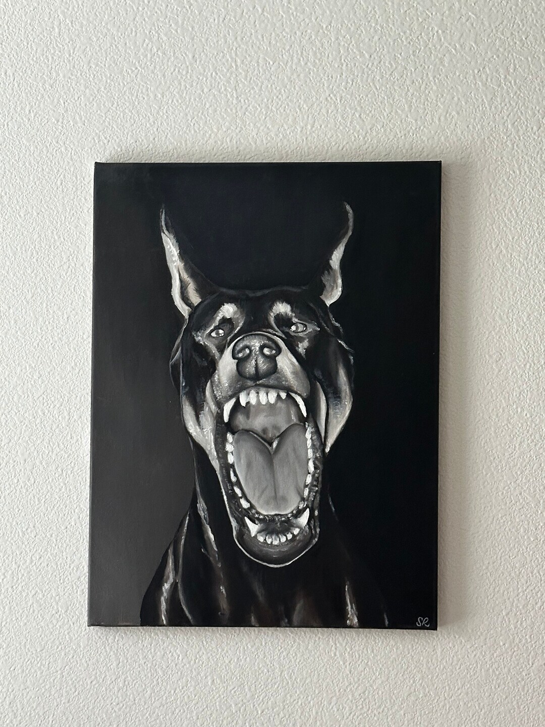 Doberman Painting. Dog Painting. Barking Dog. Oil Painting. Mad Dog - Etsy