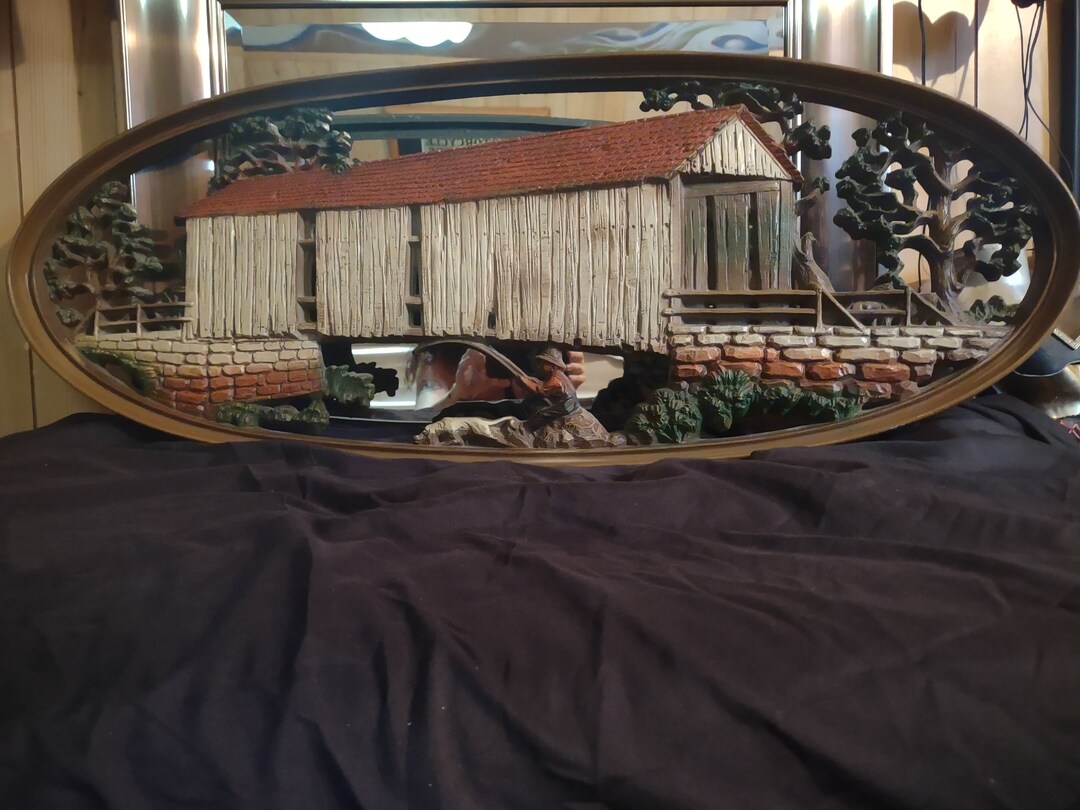 Vintage Three Dimensional Covered Bridge Scene Mid Century From Burwood Products - Etsy